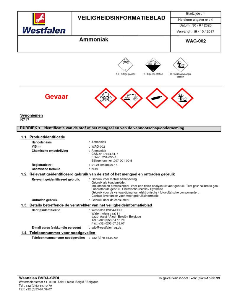 SDS Ammoniak (NH3) | PDF