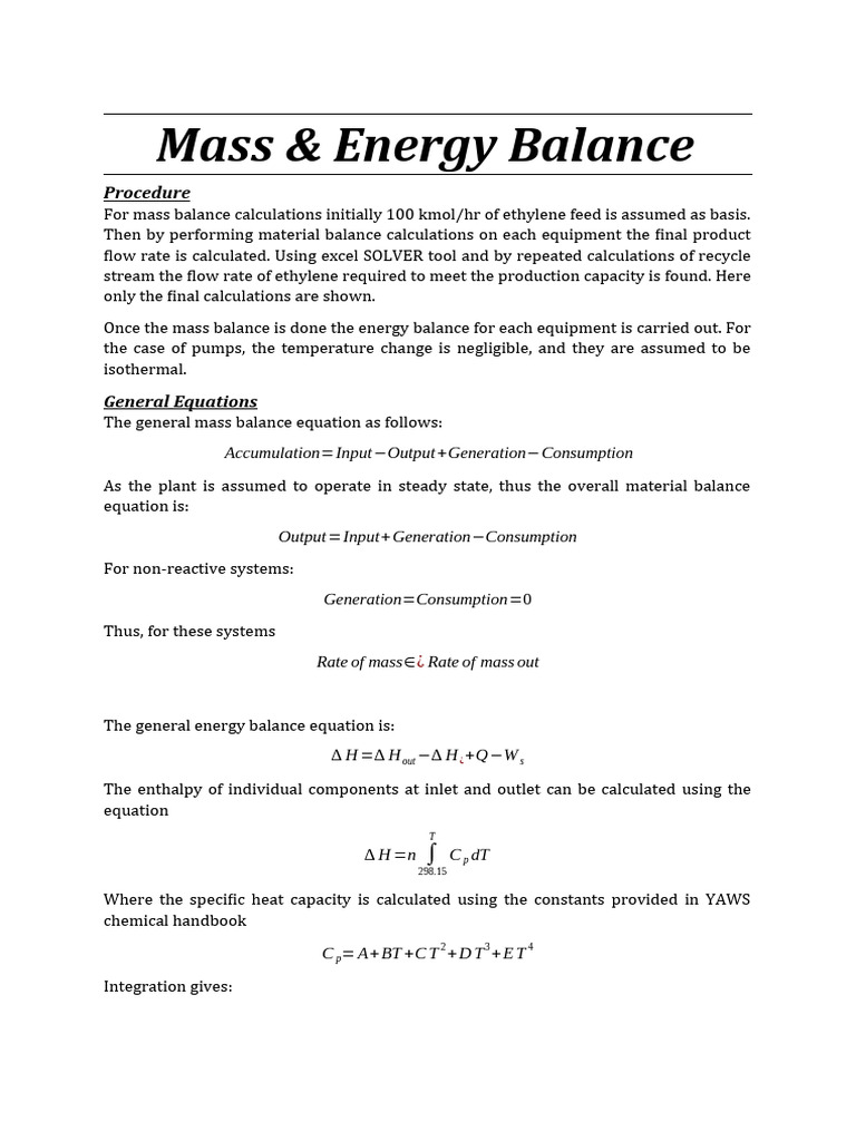 Mass&Energy Balance2 | PDF | Enthalpy | Density