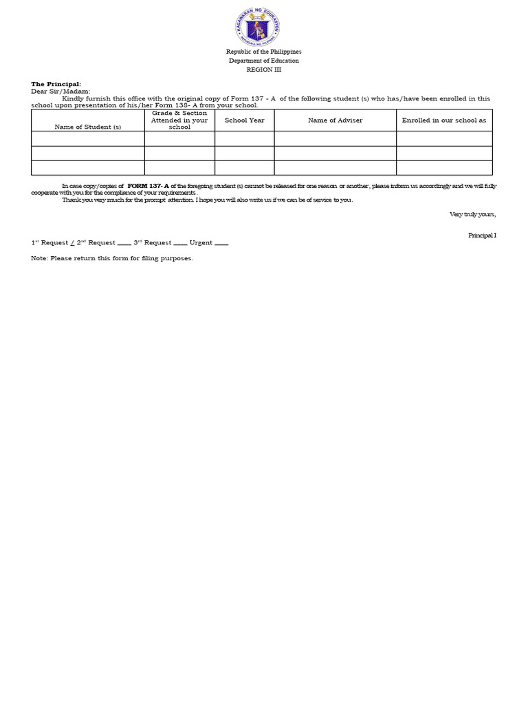 FORM 137 REQUEST - docxII | PDF