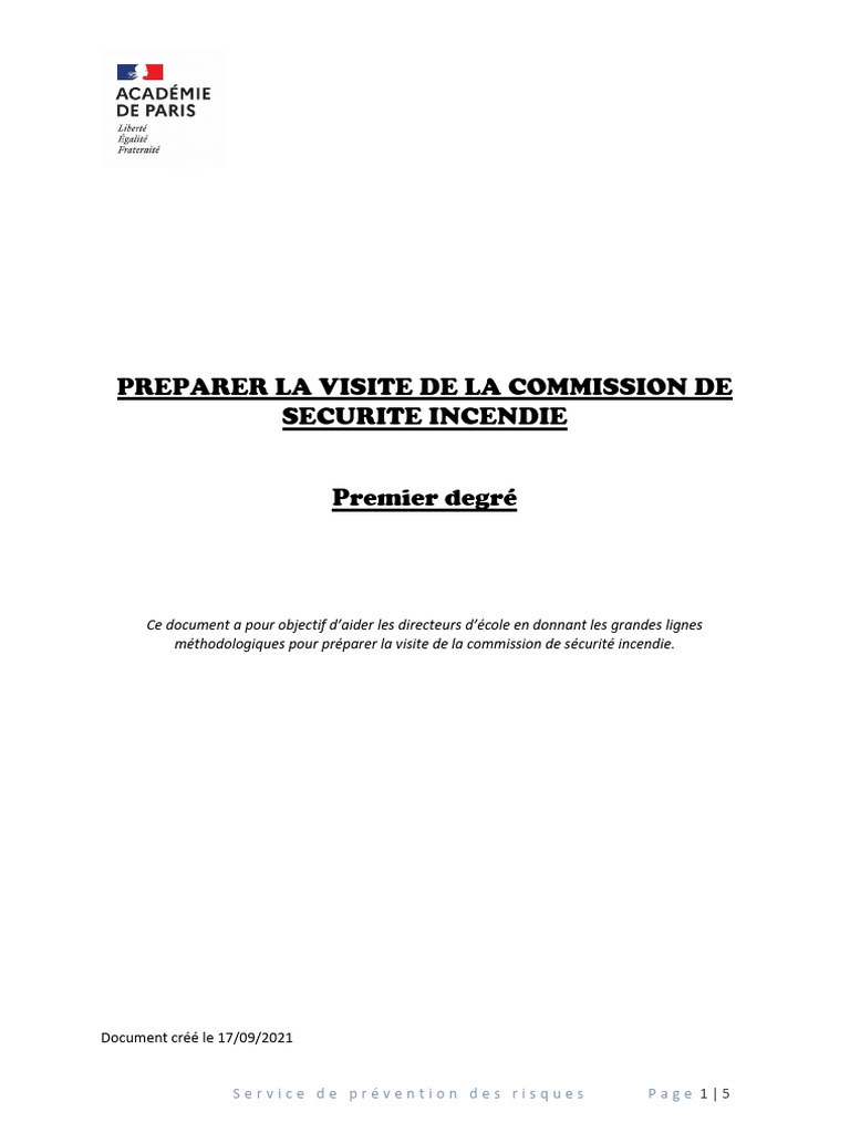 PR Parer La Visite D Une Commission de S Curit Incendie 1er Degr 17402 | PDF | Sécurité