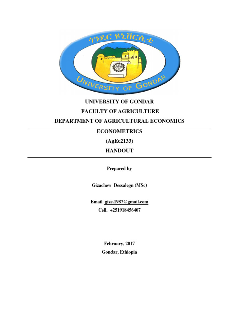 Econometrics Lecture Houndout Final | PDF | Econometrics | Statistics Econometrics Lecture Houndout Final | PDF | Econometrics | Statistics