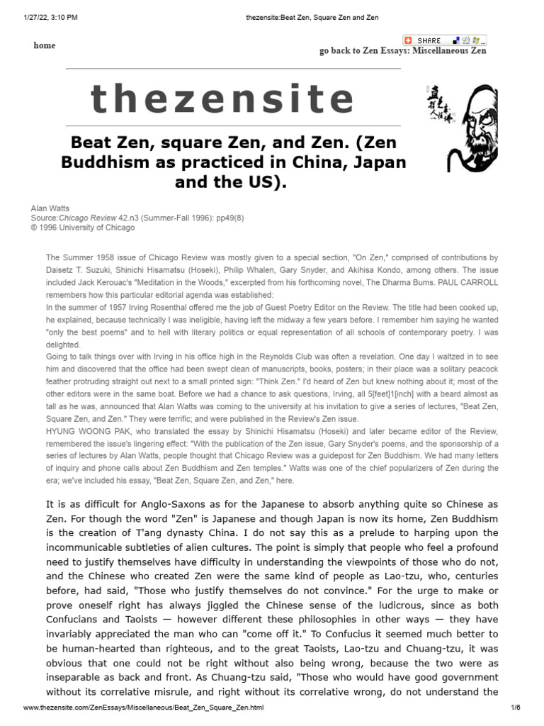 04.thezensite - Beat Zen, Square Zen and Zen | PDF | Zen | Thought