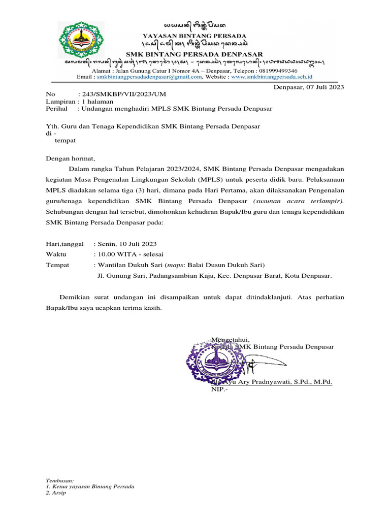 Surat Undangan Menghadiri MPLS | PDF