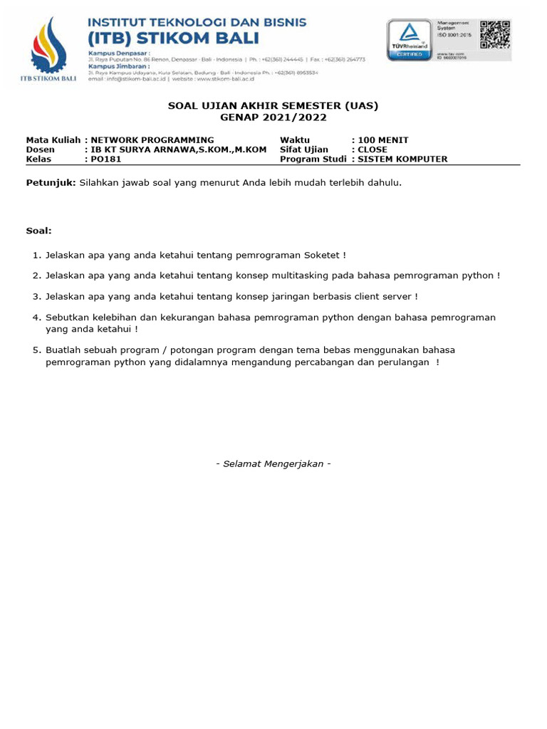 Soal UAS Network Programming | PDF