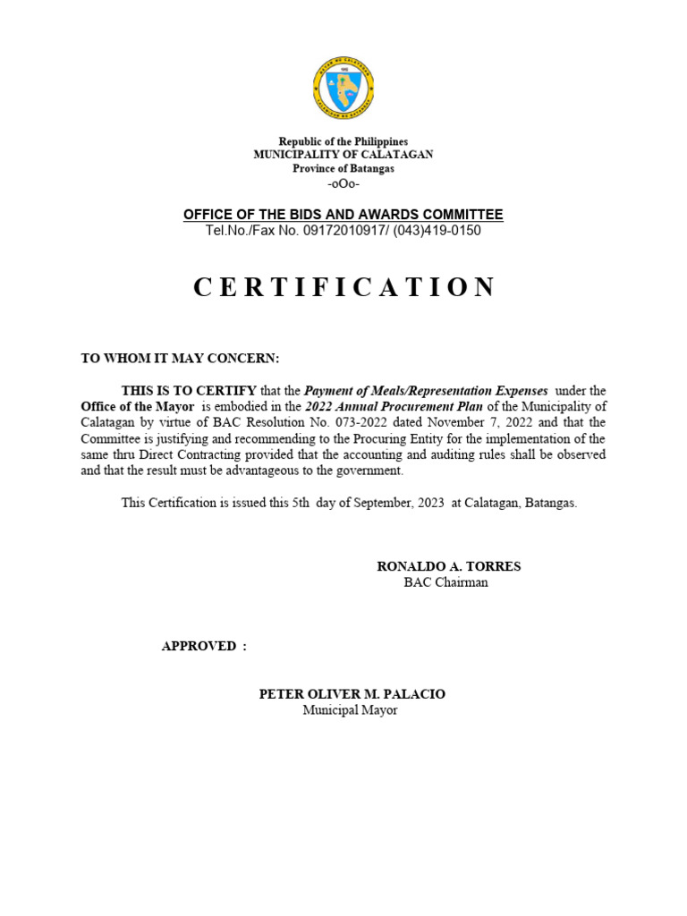 BAC Certification On Procurement | PDF