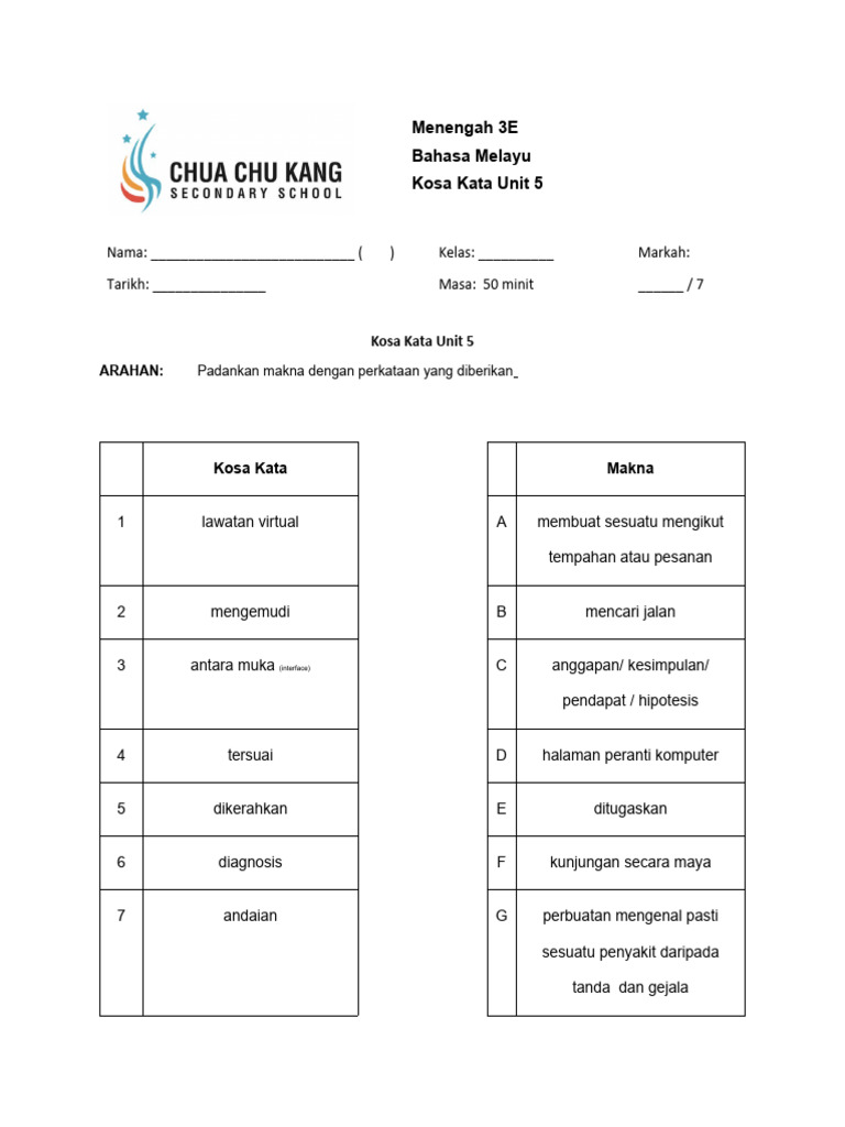 Kosa Kata Unit 5.1 Buku Teks Jati 3E | PDF