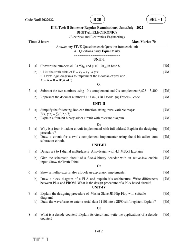 Digital Electronics June July 2022 | PDF | Logic Gate | Arithmetic Digital Electronics June July 2022 | PDF | Logic Gate | Arithmetic