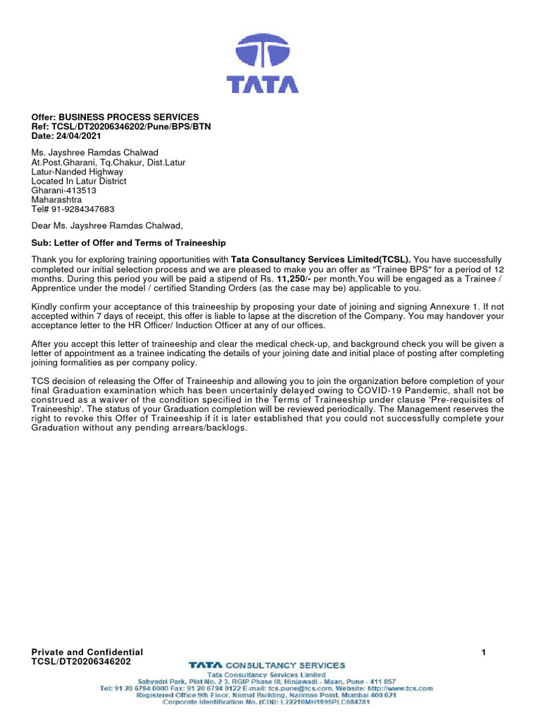 TCS - Stipentd - Letter | Descargar gratis PDF | Legal Remedy | Arbitration