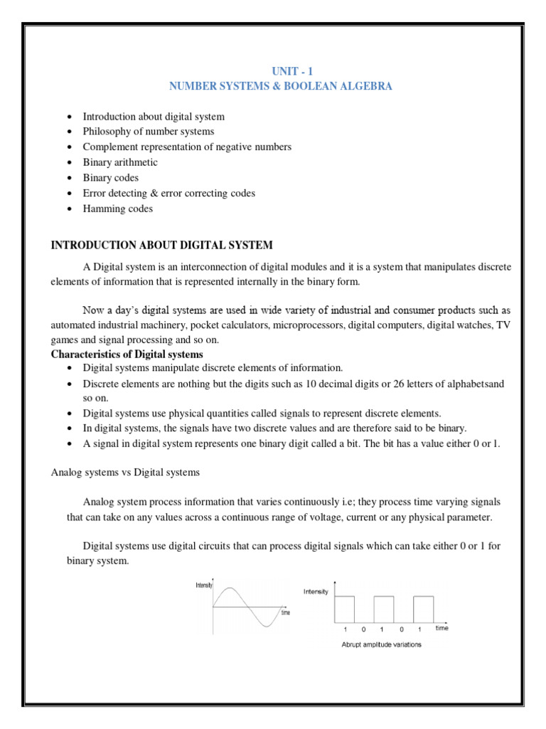 Unit - 1 Number Systems & Boolean Algebra: Introduction About Digital ...