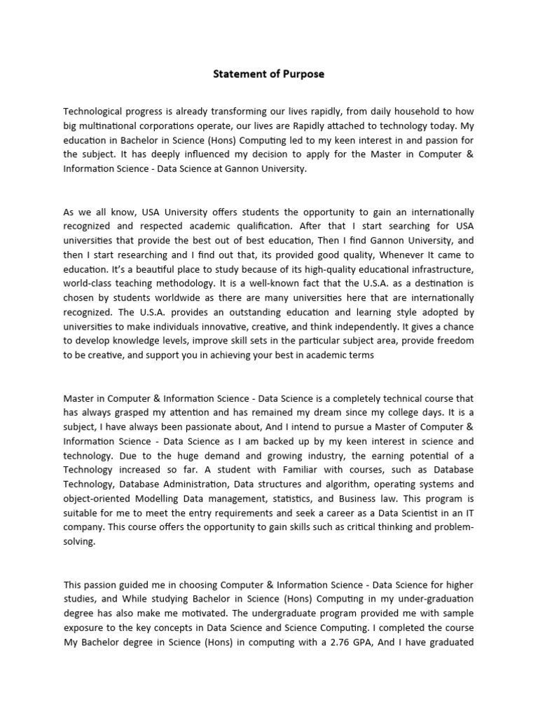 Statement of Purpose (SOP) | PDF | Science | Information Science