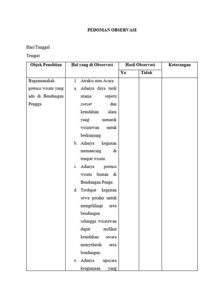 Pedoman Observasi | PDF