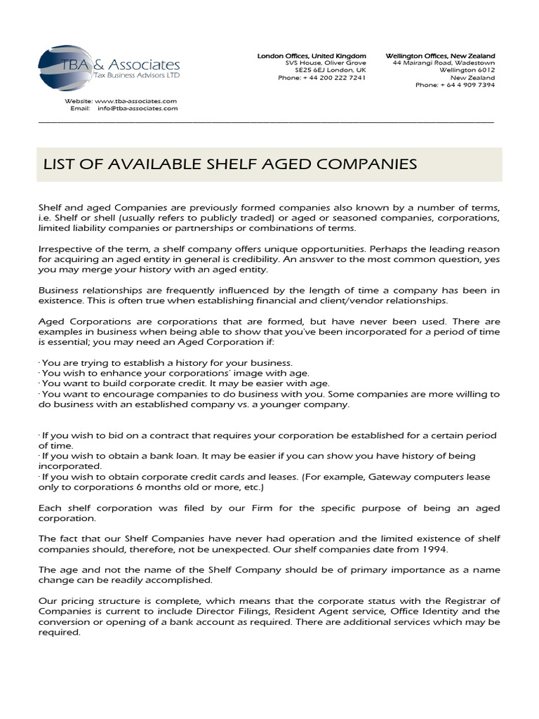 List of Available Shelf Aged Companies | PDF | Limited Liability Partnership | Board Of Directors