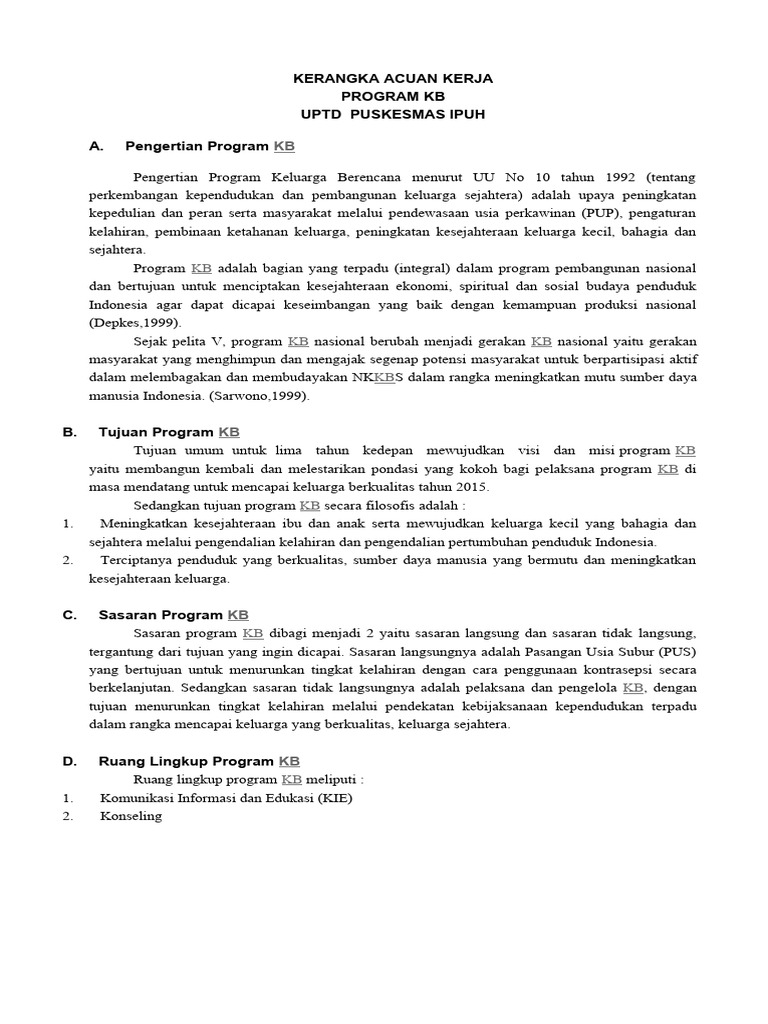 Kerangka Acuan Kerja Program KB - Compress | PDF