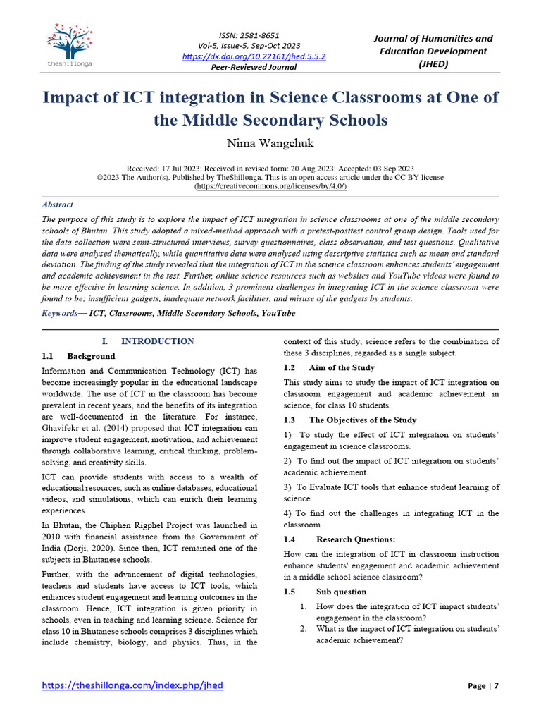 Impact of ICT Integration in Science Classrooms at One of The Middle Secondary Schools | PDF ...