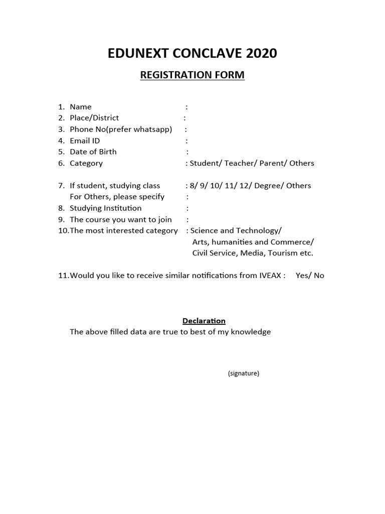 Edunext Conclave 2020 Reg Form | PDF | Social Science | Wellness