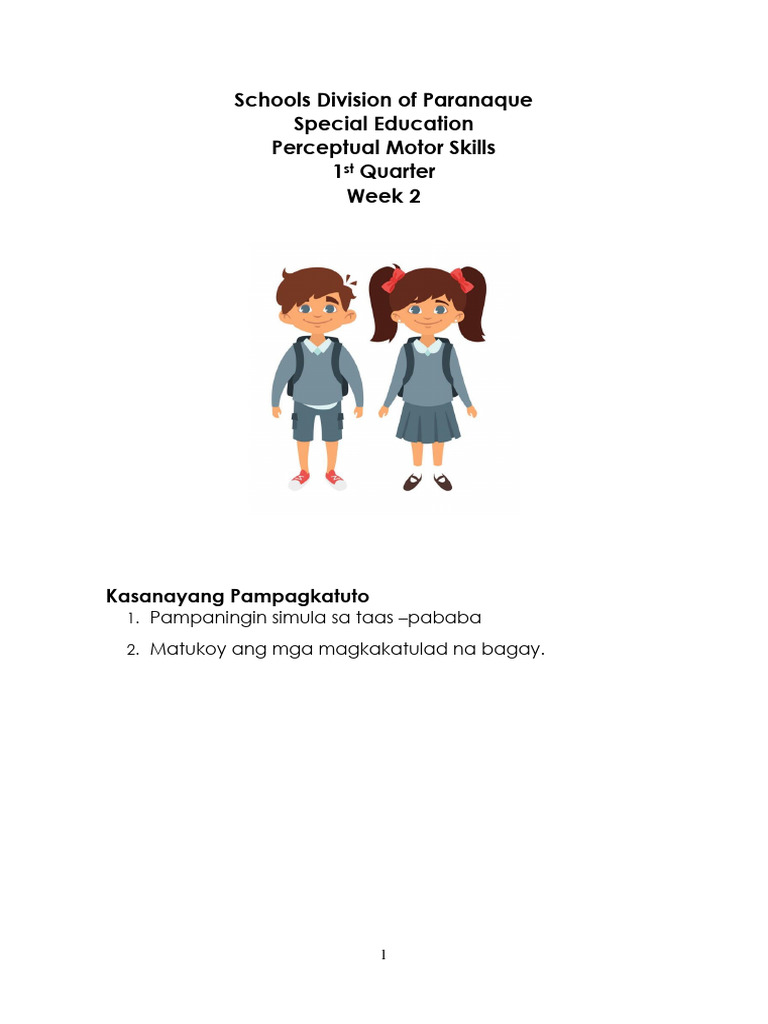 Perceptual-Motor-Skills SPED ID Quarter 1 Worksheet 2 Week 2 | PDF