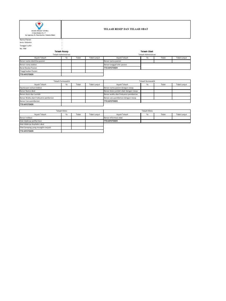Ep. 4 Formulir Telaah Resep Dan Telaah Obat | PDF