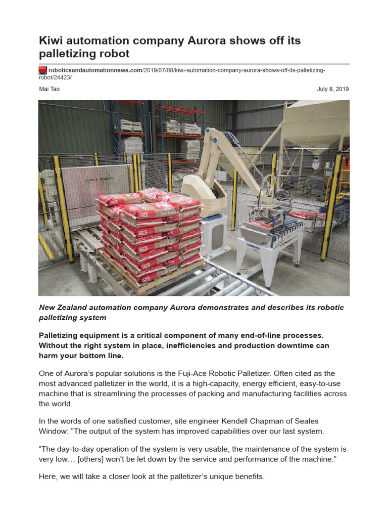 Kiwi Automation Company Aurora Shows Off Its Palletizing Robot | PDF ...