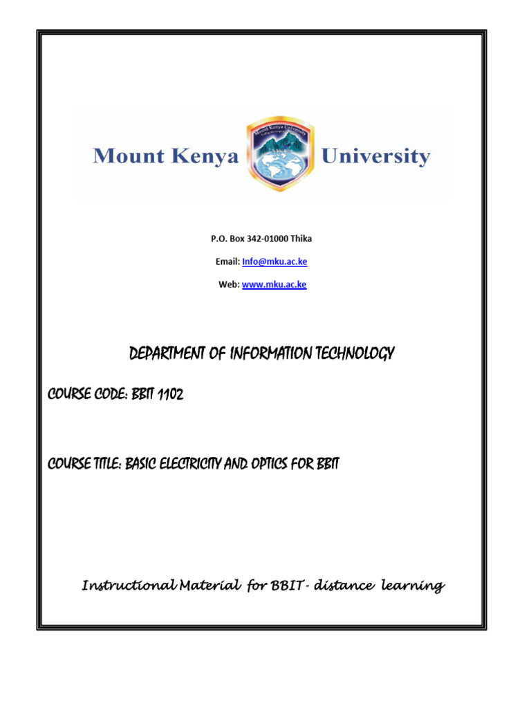 BBIT 1102 Basic Electricity and Optics | PDF | Ion | Crystal
