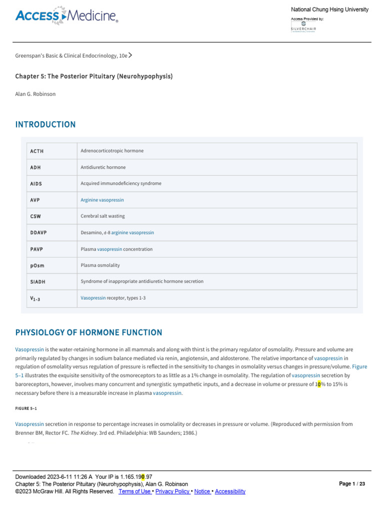 Chapter 5 - The Posterior Pituitary (Neurohypophysis) | PDF ...