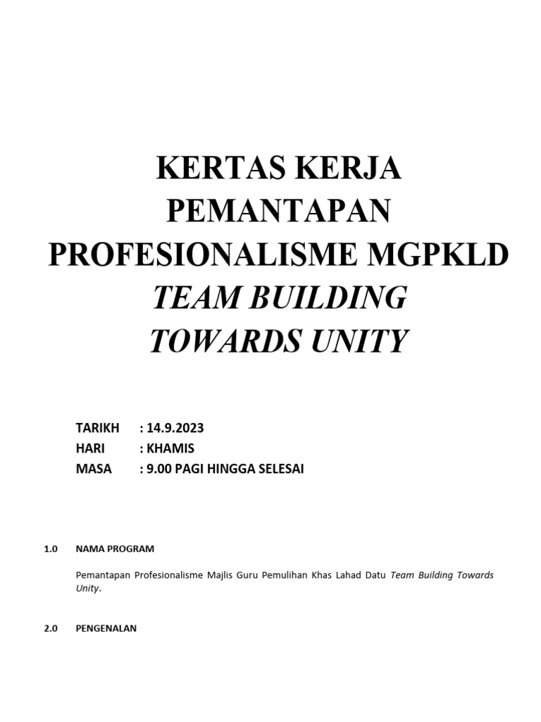 Kertas Kerja Team Building Guru Pemulihan | PDF