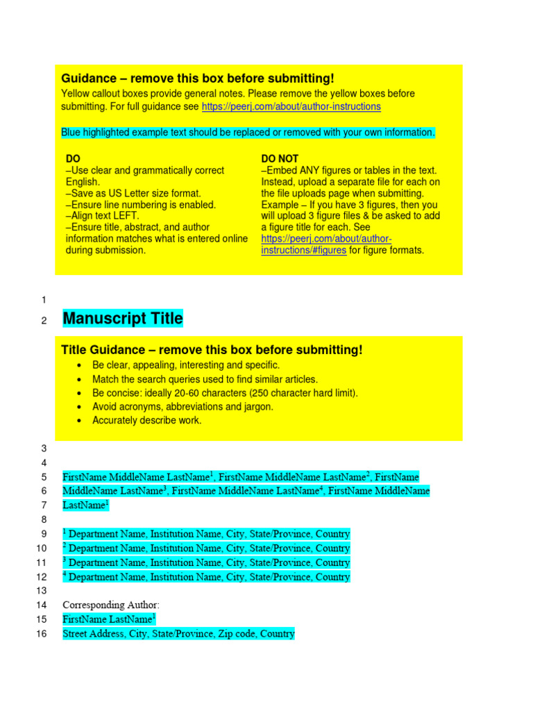 PeerJ Research Manuscript Template | PDF | P Value | Science