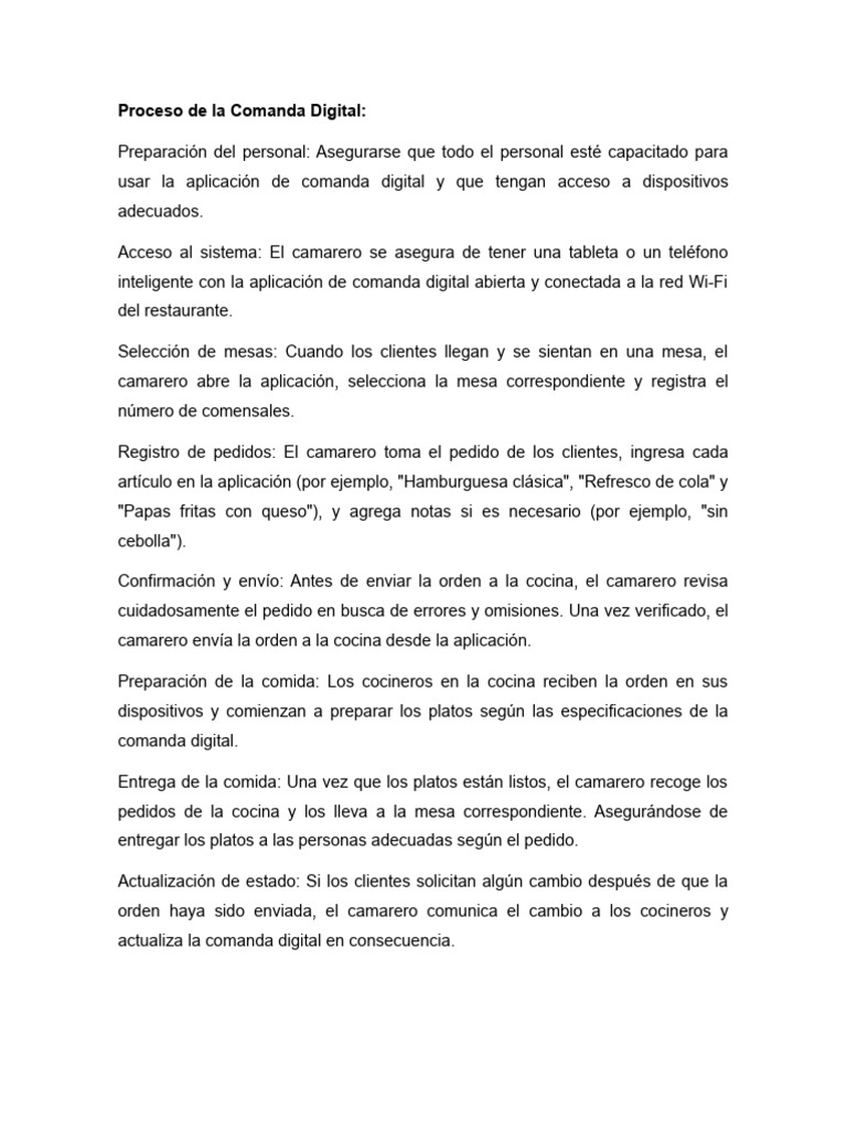 Proceso de Comanda Digital y Manual | PDF | Camareros | Informática