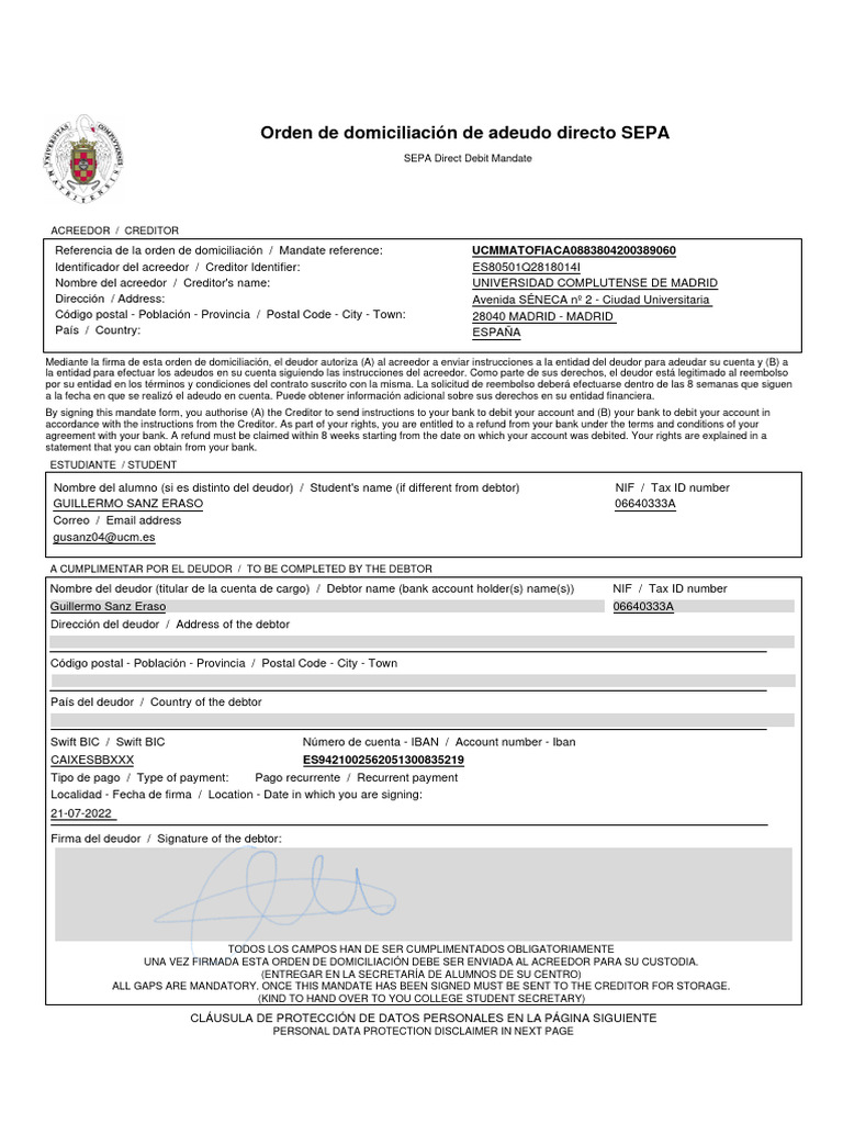 Mandato Sepa | PDF | Finanzas y dinero