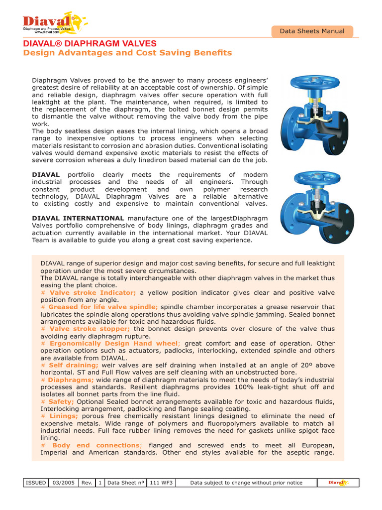 Diaval ST Type Rubber Lined Flanged Ends | PDF | Valve | Steel