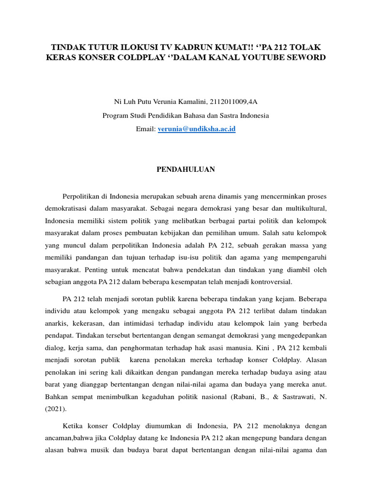 TINDAK TUTUR ILOKUSI TV KADRUN KUMAT - Verunia | PDF | Seni & Disiplin Bahasa | Sains & Matematika