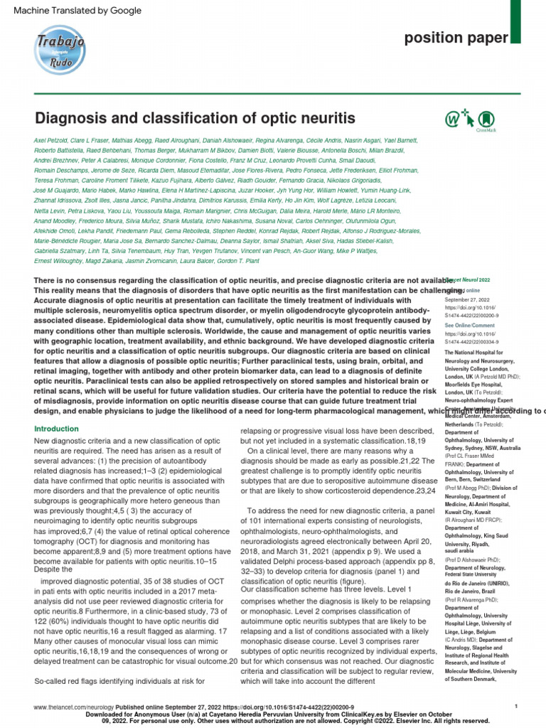 Diagnosis and Classification of Optic Neuritis | PDF | Retina | Medical ...