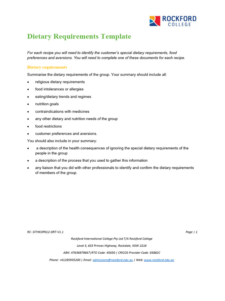 Dietary Requirements Assessment Template | PDF | Cooking | Stir Frying