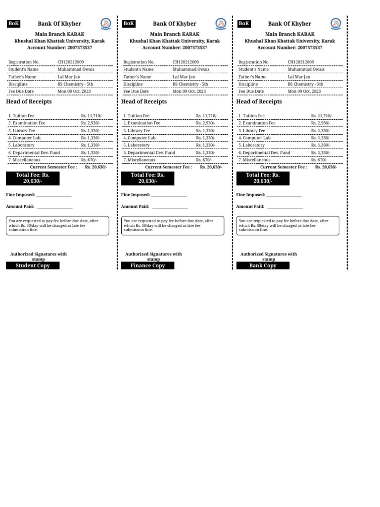 Student Fee Slip | Download Free PDF | Fee | Personal Finance