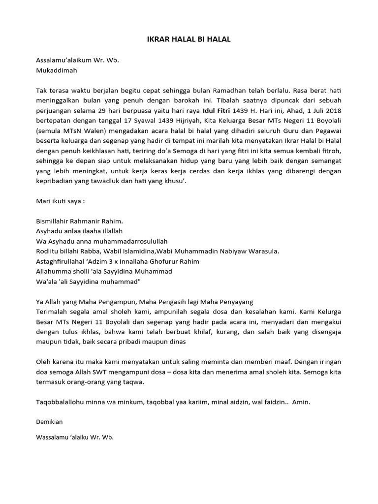 Ikrar Halal Bi Halal | PDF | Agama & Spiritualitas