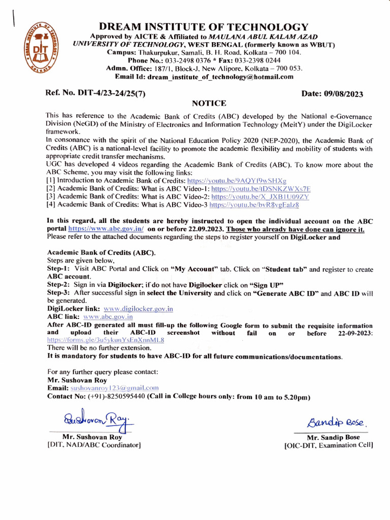 DIT NAD & ABC Registration For Students | Download Free PDF | Mobile Phones | Service Industries