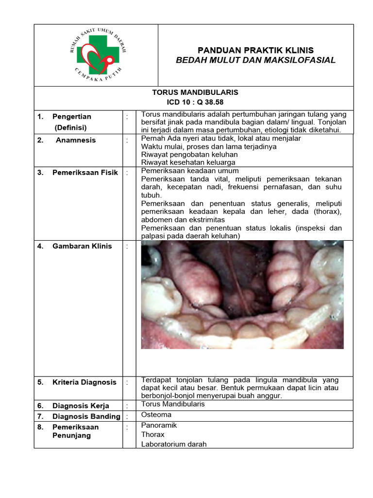 Panduan Torus Mandibularis Klinis | PDF