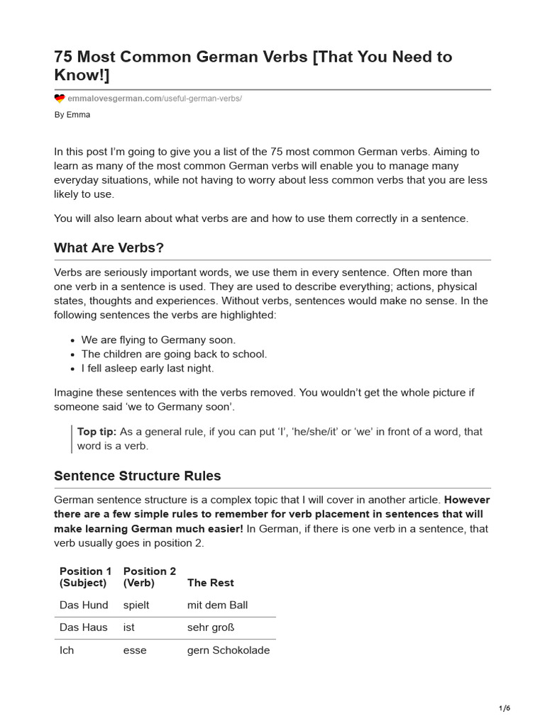 75 Most Common German Verbs | PDF | Language Mechanics | Linguistic ...