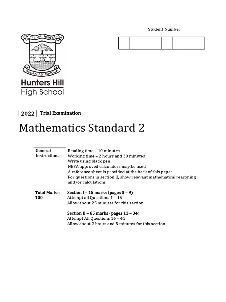 2022 HSC Mathematics Standard 2 Trial | PDF | Dose (Biochemistry ...