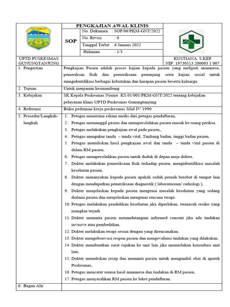 SOP Pengkajian Awal Klinis 2023 | PDF | Sains & Matematika