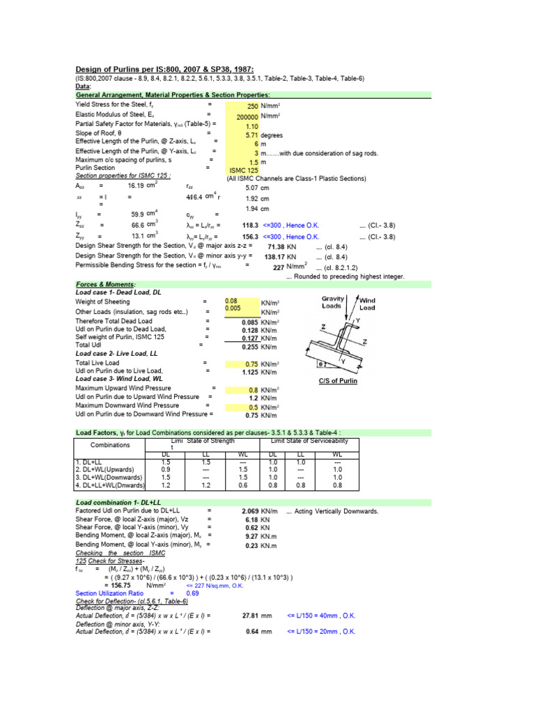 Purlin Design As Per Is 800 2007pdf Free | PDF | Structural Load ...