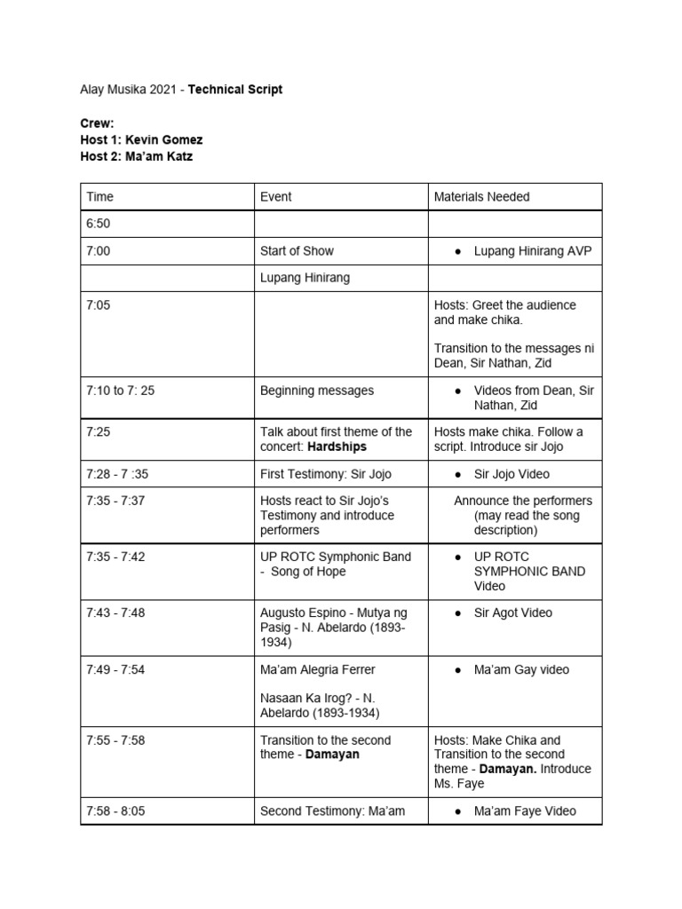 Alay Musika 2021 Technical Script | PDF | Chamber Music | Performing Arts