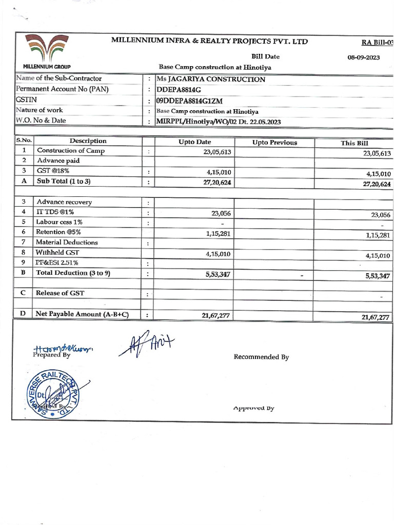 RA Bill 03 - Jagariya Construction | PDF