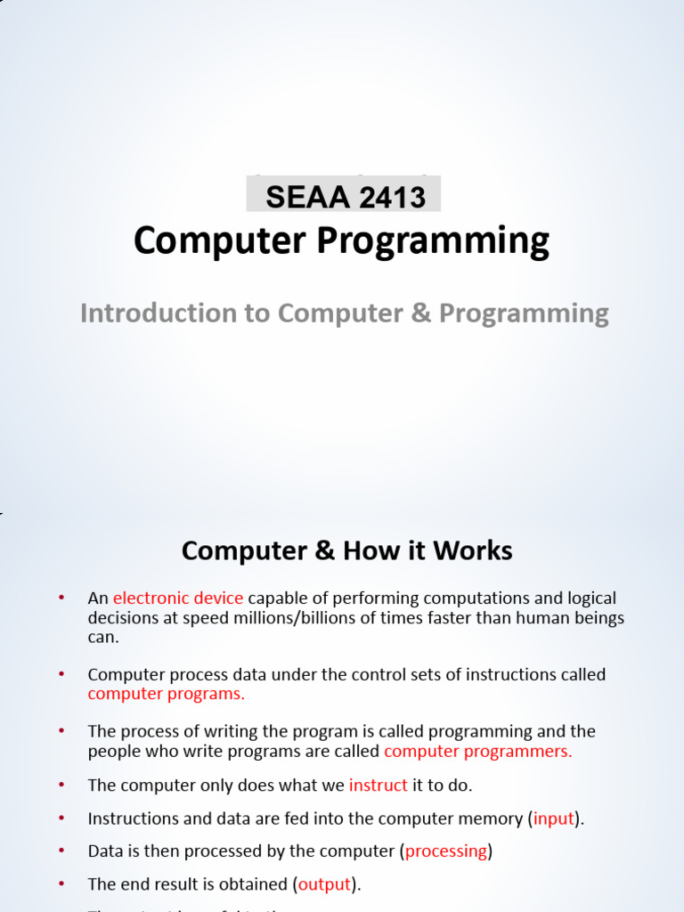 01 Topic 1 - Introduction To Computer Programming - Removed | PDF | Programming | Computer Program