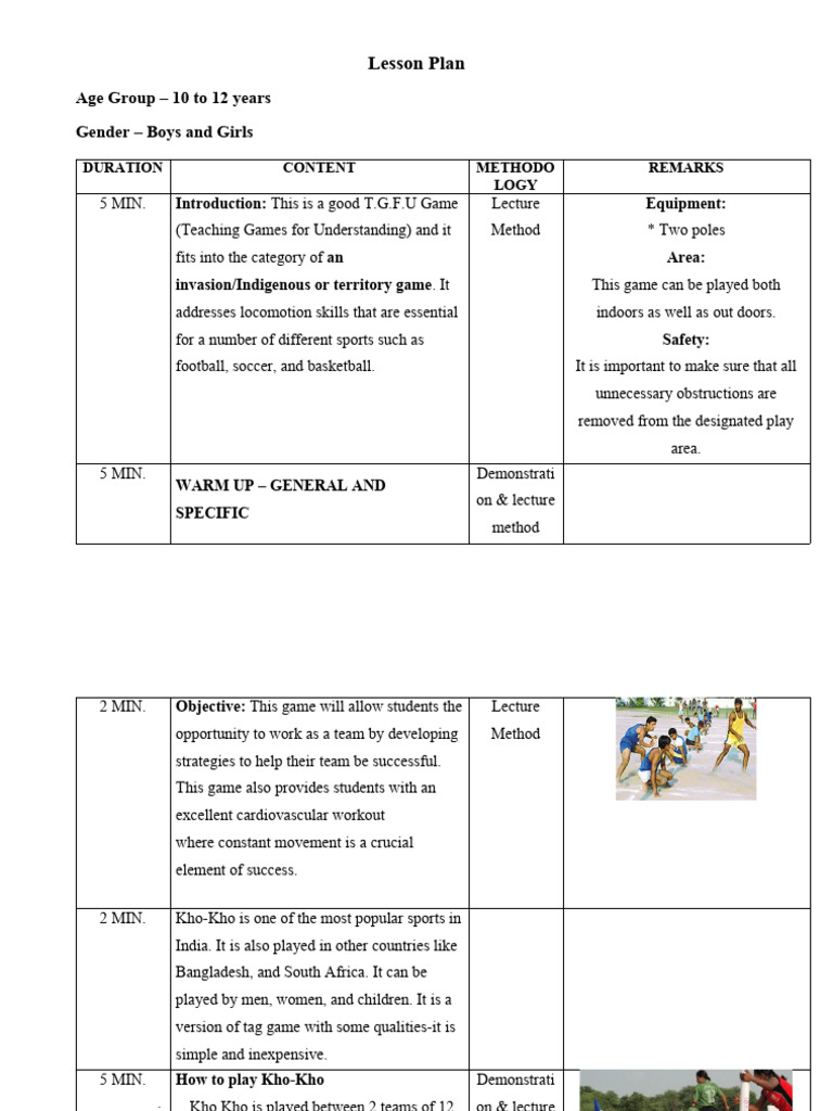 Kho-Kho-Lesson Plan | PDF | Team Sports | Sports
