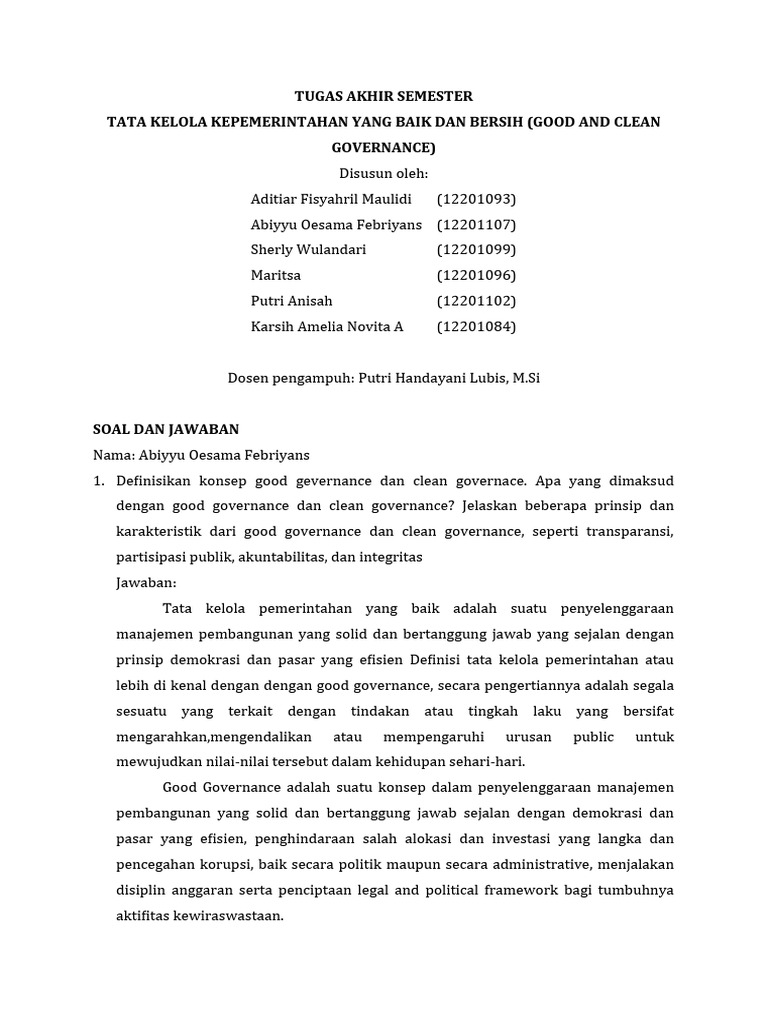Prinsip Good dan Clean Governance | PDF | Politik