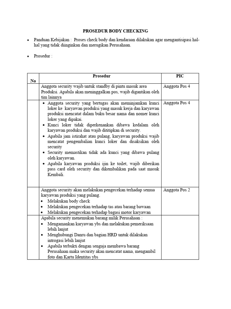 Sop Security Body Checking Pdf