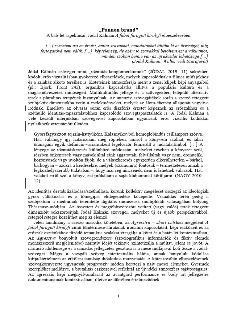 Németh Zsófia, A Fából Faragott Királyfi, Jódal Tanulmány | PDF