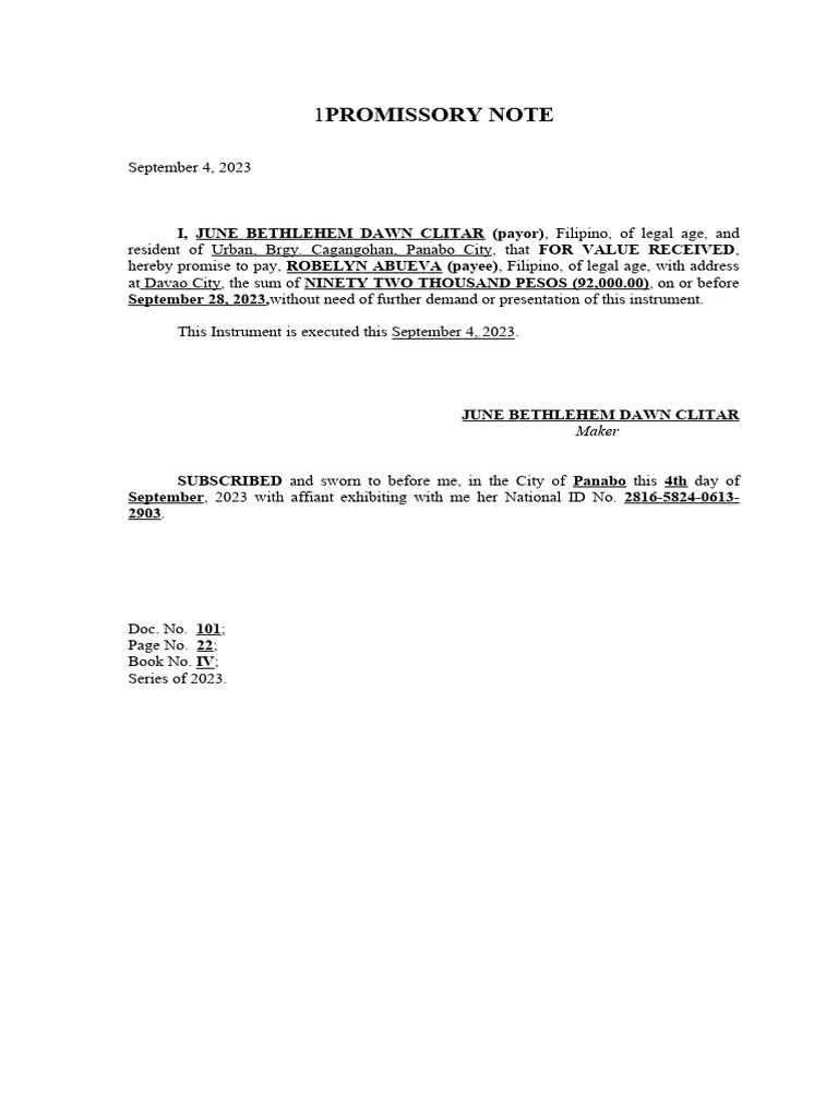 MyLegalWhiz - Promissory Note Loan | PDF