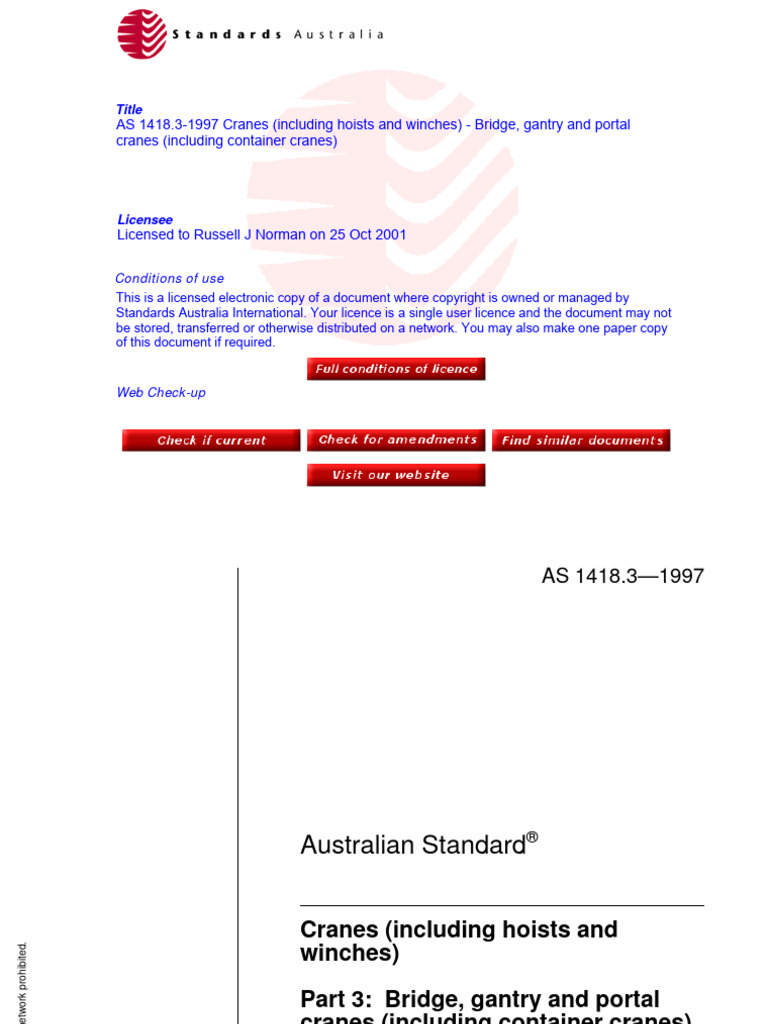 AS 1418.3-1997 Cranes - Including Hoists and Winches - Bridge, Gantry ...