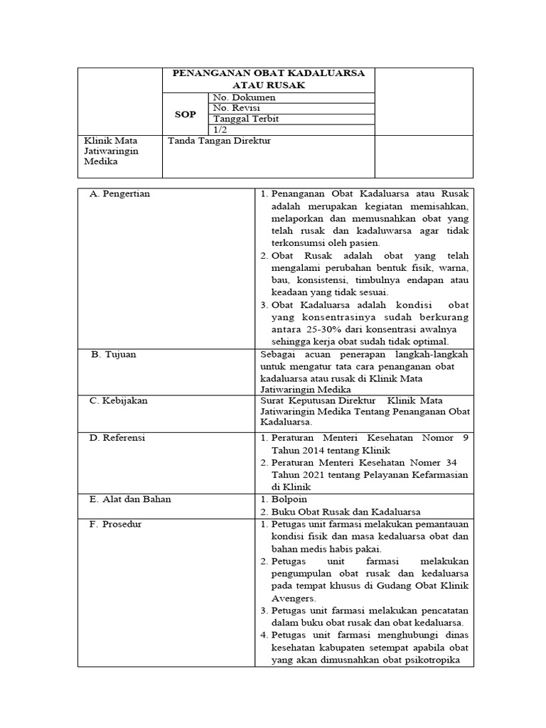 1510 Sop Penanganan Obat Kadaluwarsa Atau Rusak | PDF